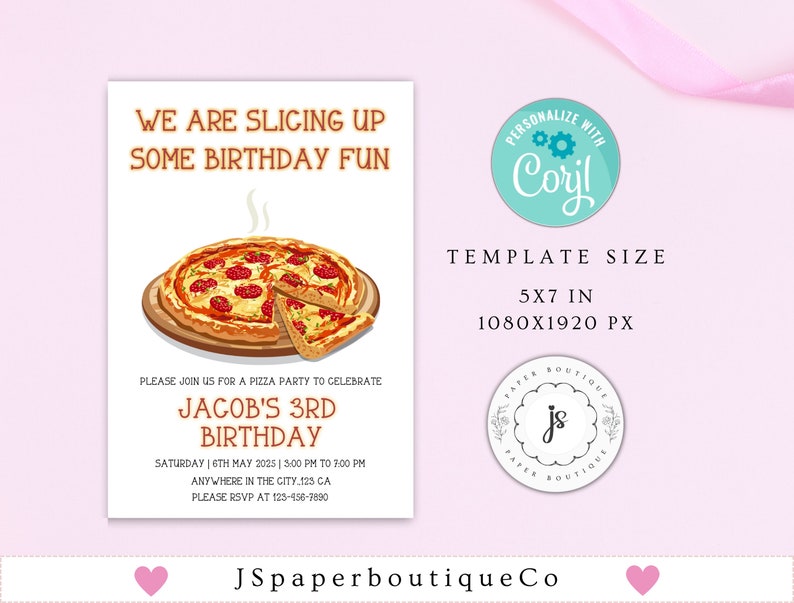 Pizza Party Invitation, Pizza Party Birthday Invitation, Pizza Slice ...