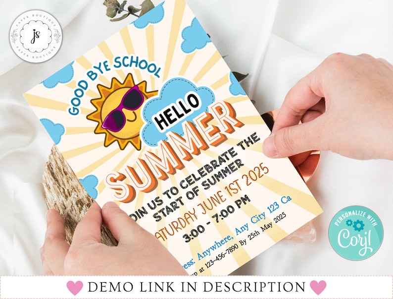 Editable End of School Party Invitation, Hello Summer, Goodbye Schools ...
