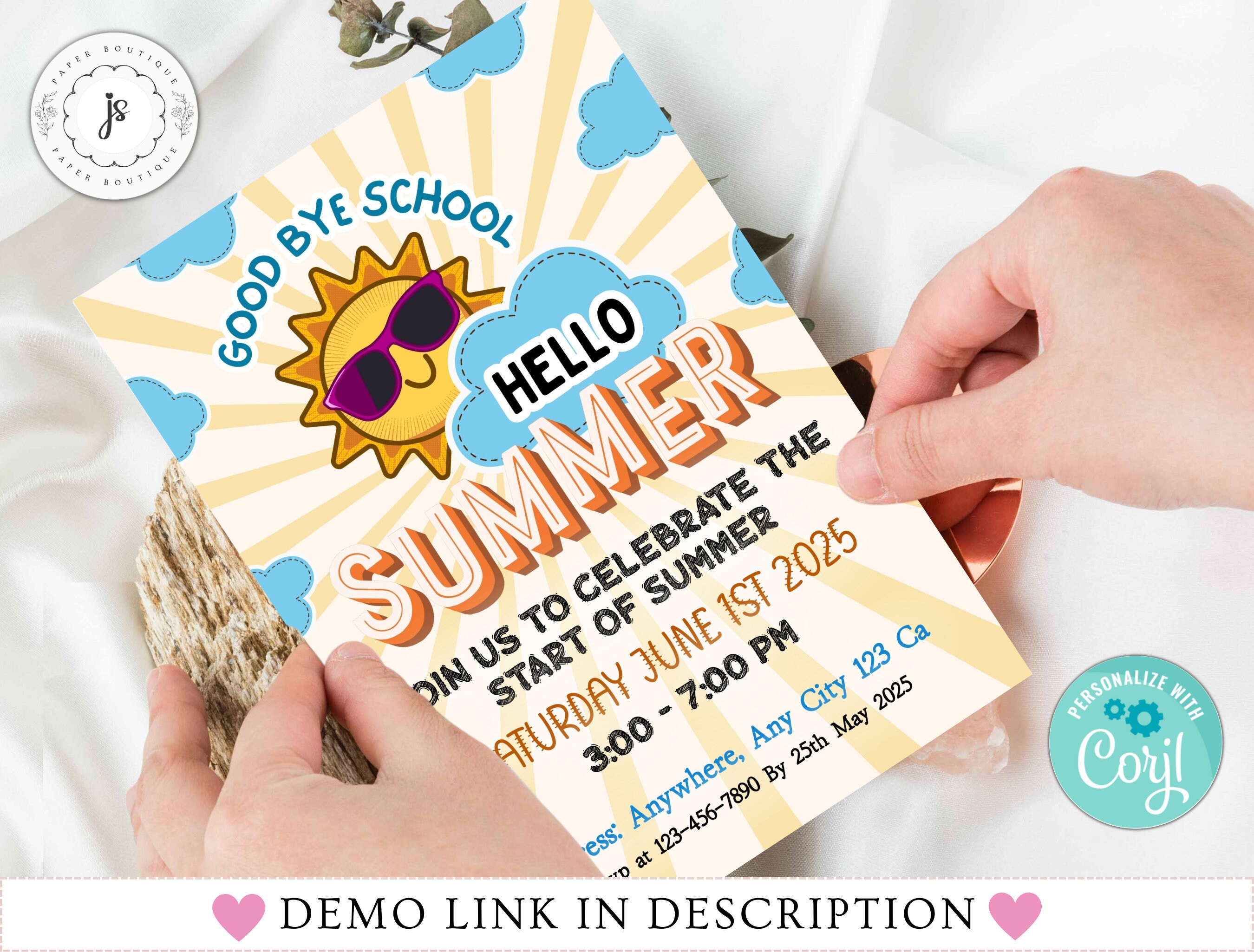Editable End of School Party Invitation, Hello Summer, Goodbye Schools ...