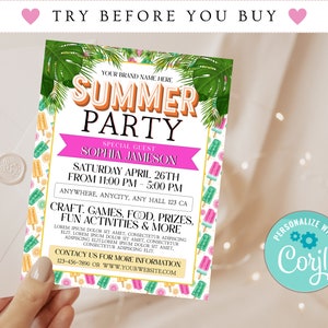 Summer Party Flyer, Printable Diy Summer Flyer, Party Flyerse, Summer ...