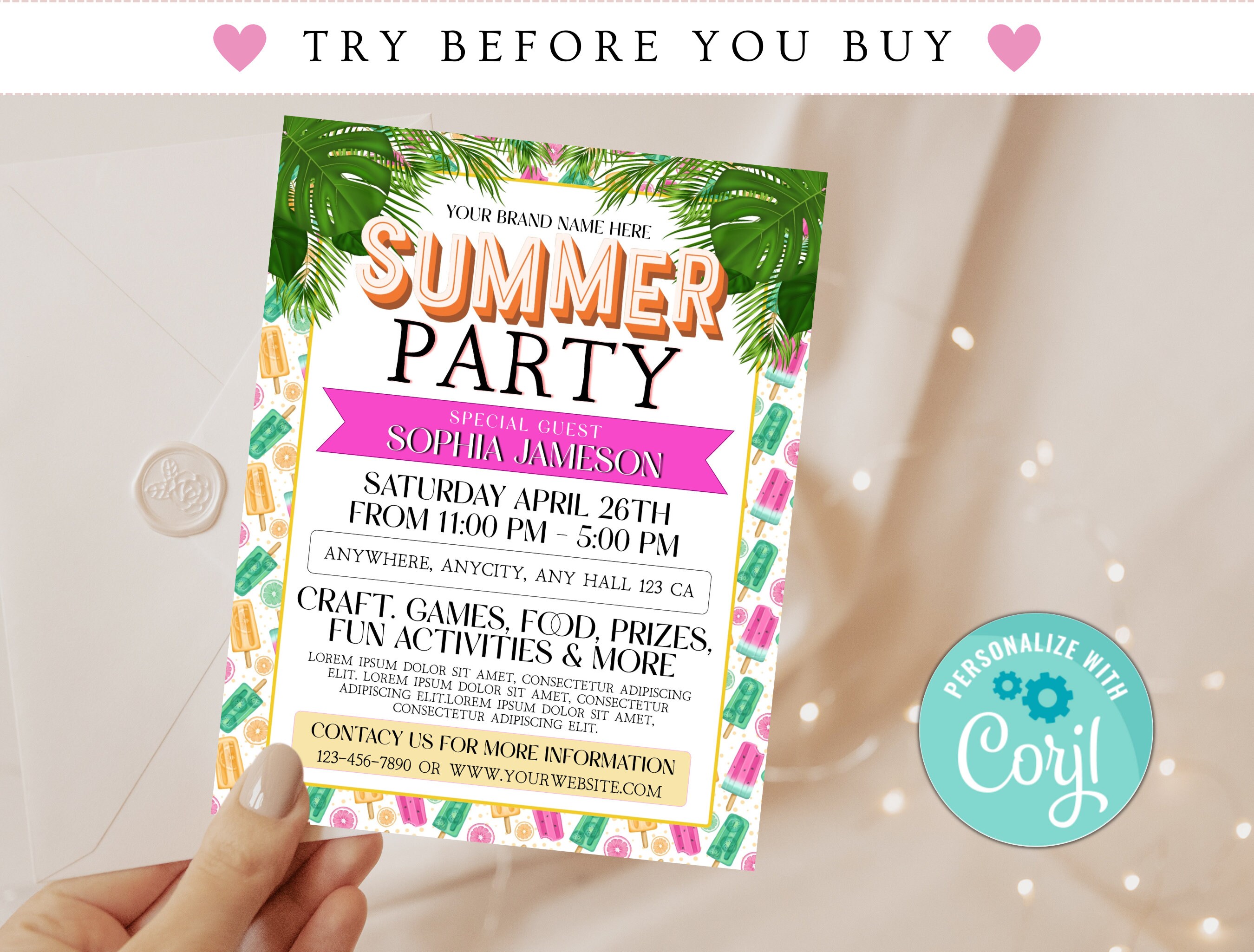 Summer Party Flyer, Printable Diy Summer Flyer, Party Flyerse, Summer ...