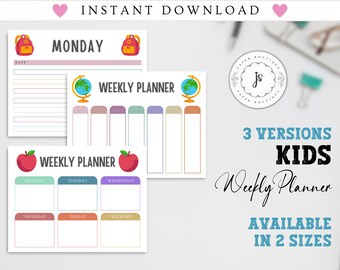 Kids Weekly Planner, Kids Meal Planner, Homeschool Planner, Kids ...