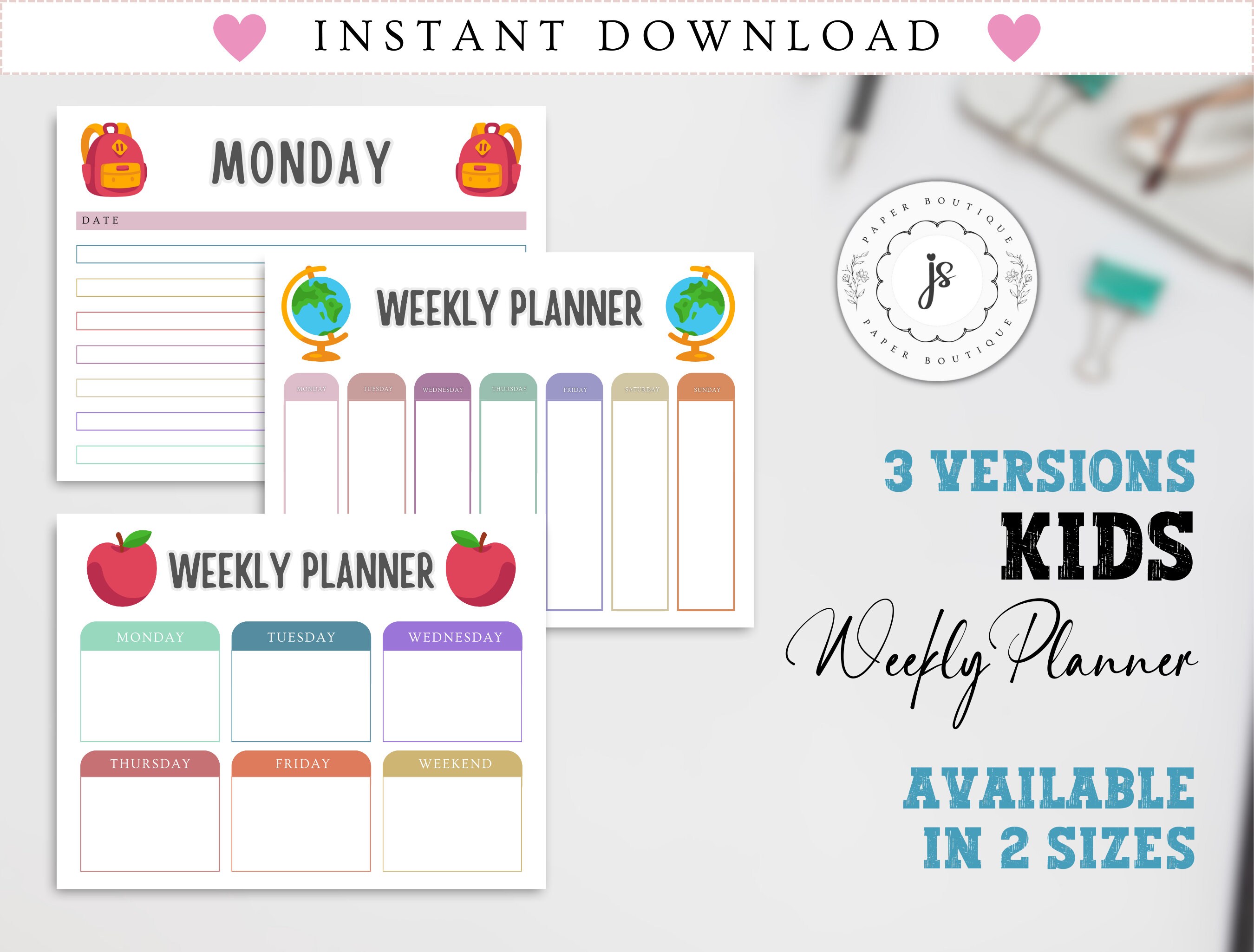 Kids Weekly Planner, Kids Weekly Planner Printable, Daily Planner ...