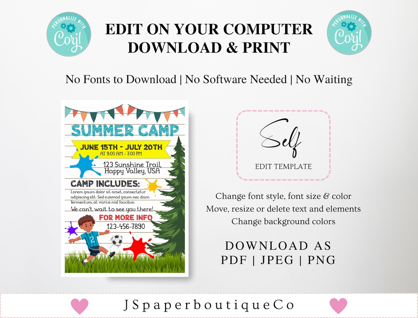 Summer Camp Flyer, Editable Summer Fun Camp Flyer Template, Kids Summer ...