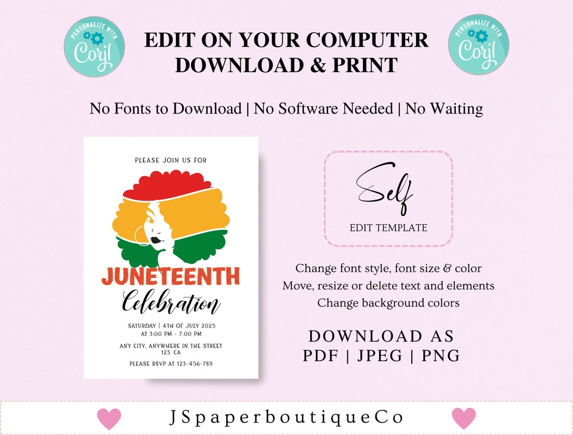 Printable Juneteenth Celebration Invitation, Editable Juneteenth Event ...