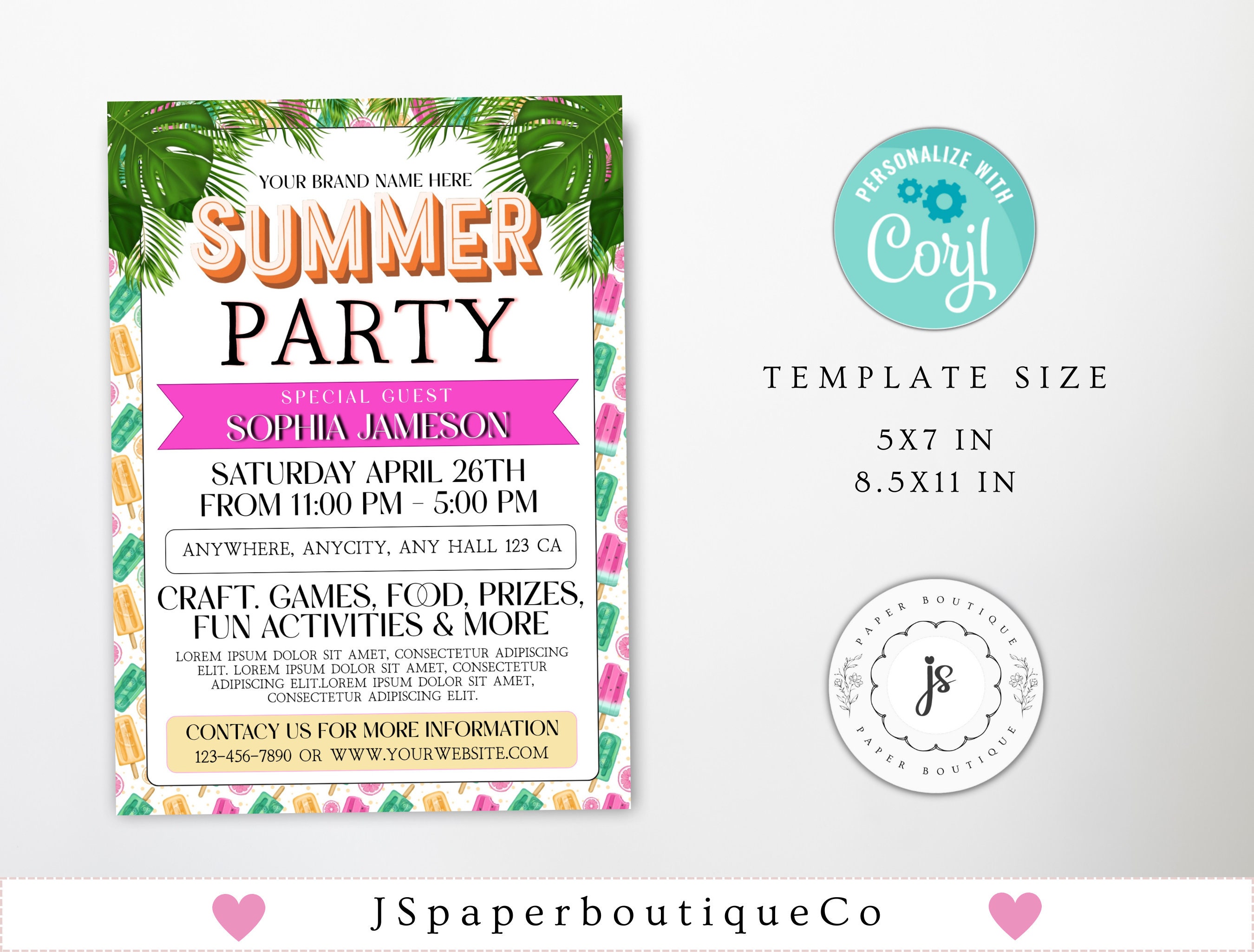 Summer Party Flyer, Printable Diy Summer Flyer, Party Flyerse, Summer ...
