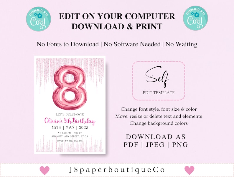 8th Birthday Invitation Eighth Girl Birthday Invite 8th - Etsy