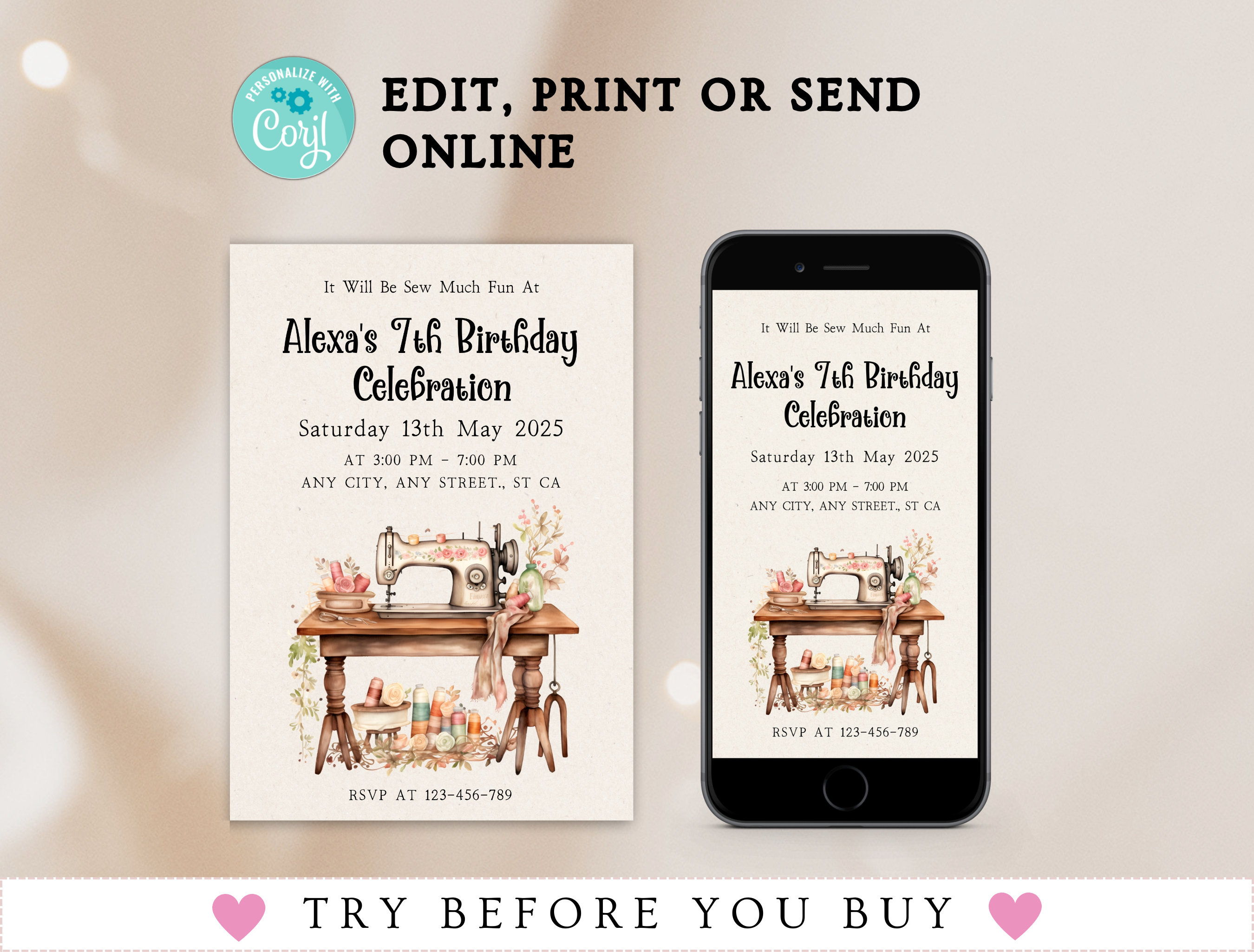 Sewing Invitation, Sew Theme Birthday, Sewing Party Invite, Sewing ...