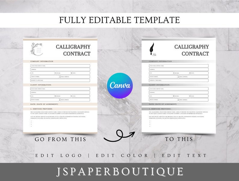 Calligraphy Contract Template, Wedding Calligraphy Business, Canva ...