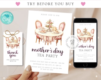 Editable Mothers Day Tea Party Invitation, Mother's Day Brunch Invite ...