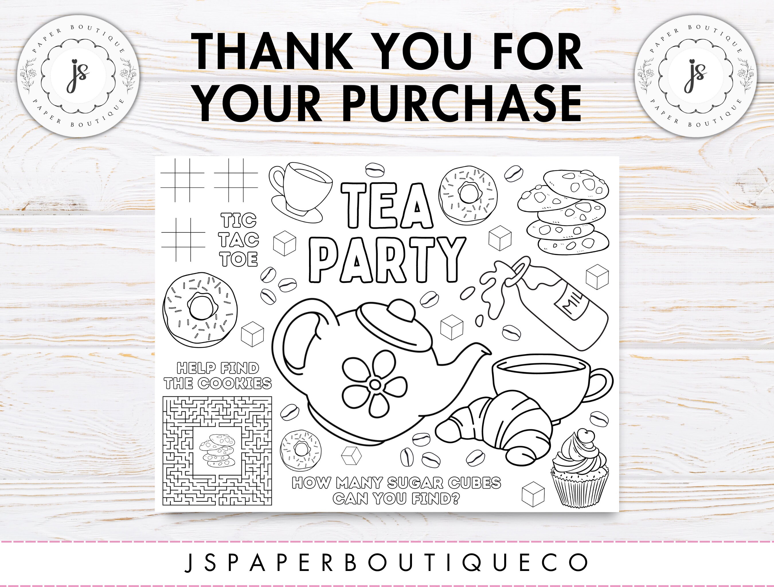 Tea Party Coloring Placemat, Tea Party Placemat, Personalized, Tea Time ...