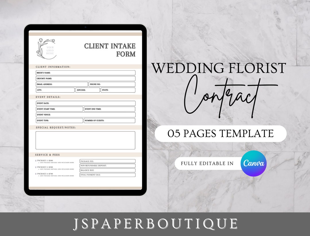 Wedding Florist Contract Template, Florist Contract for Wedding, Floral ...