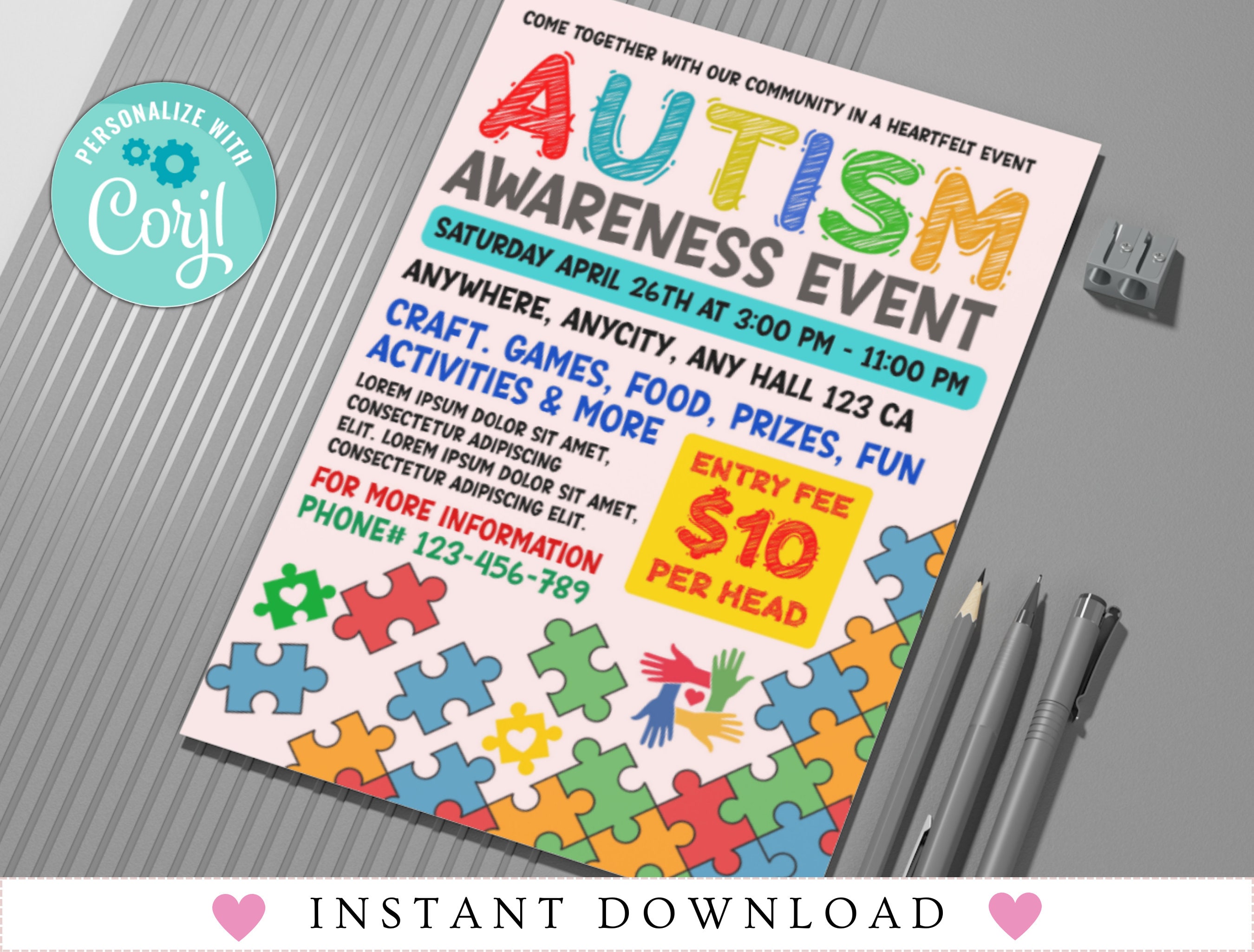 Editable Autism Awareness Fundraiser Flyer, Charity Health Kids Benefit ...