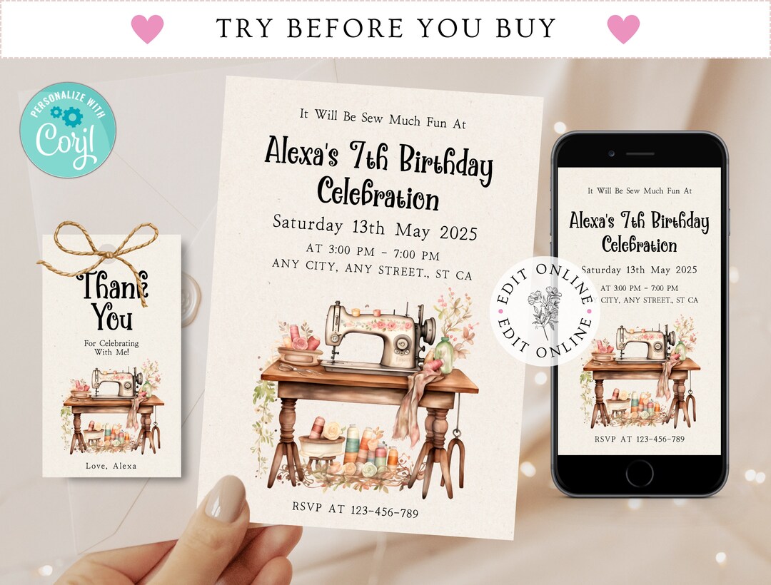 Sewing Invitation, Sew Theme Birthday, Sewing Party Invite, Sewing ...