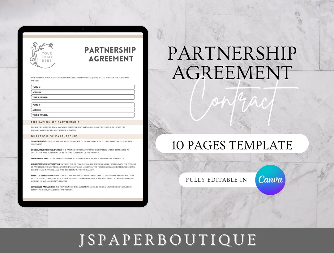 Partnership Agreement, Partnership Contract Template, Contract ...
