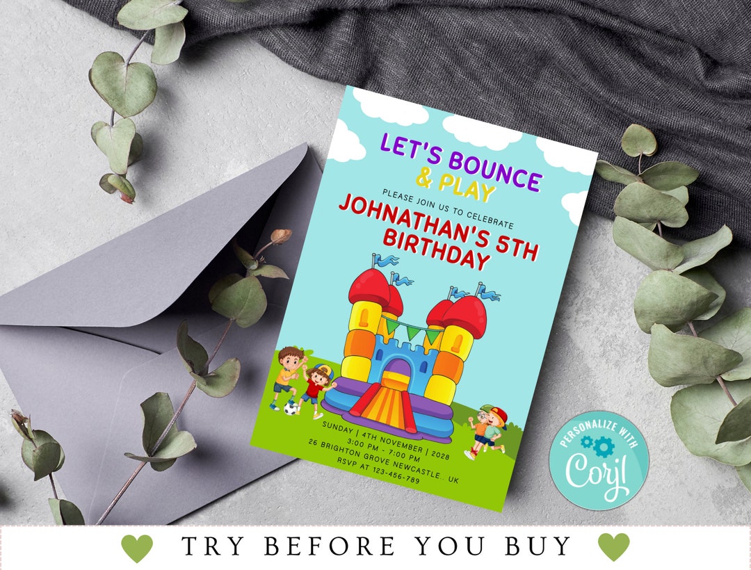 Bounce House Birthday Invitation, Bounce House Invitation Boy, Bounce ...