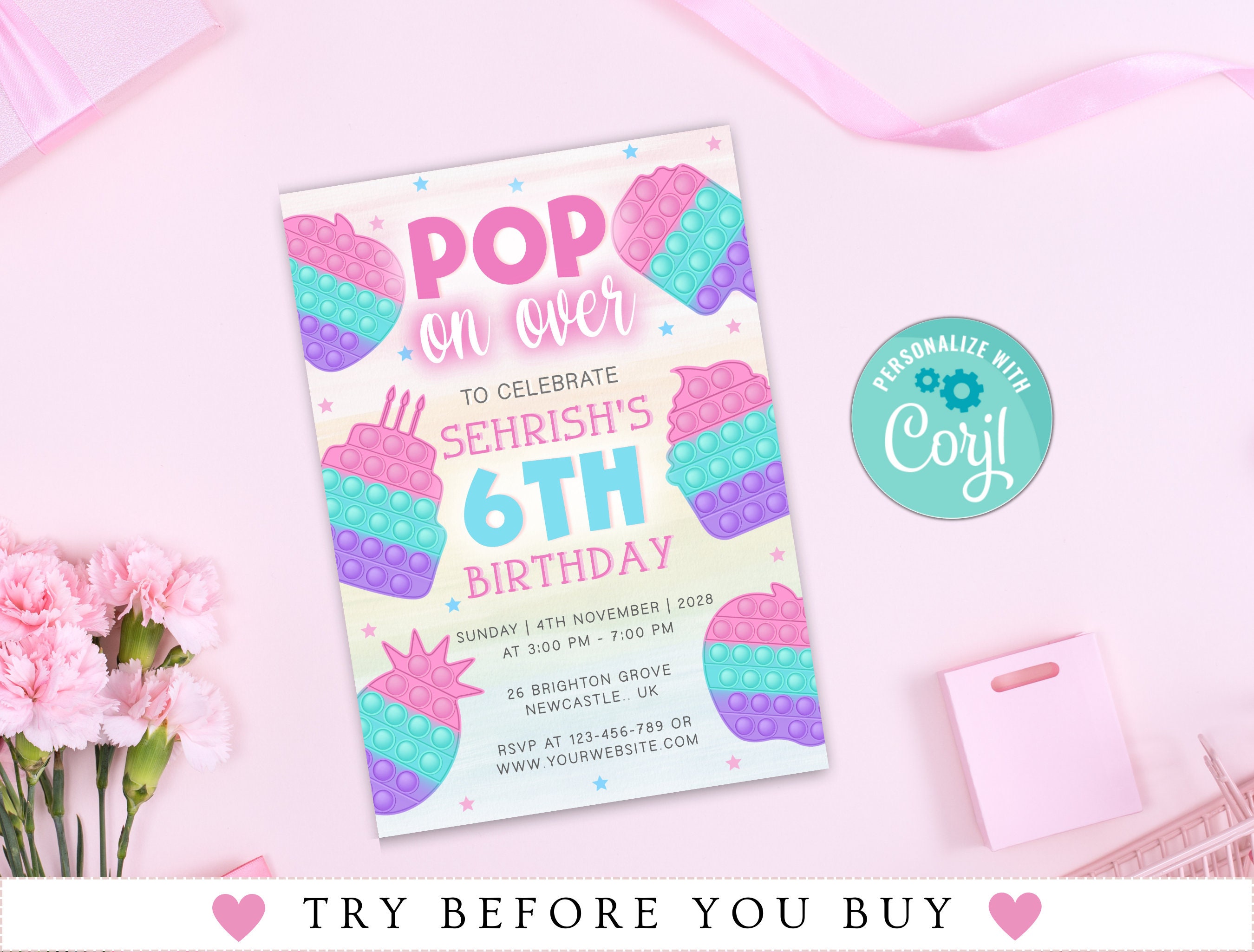 Pop It Birthday Invitation Pop It Party Invitation Template - Etsy