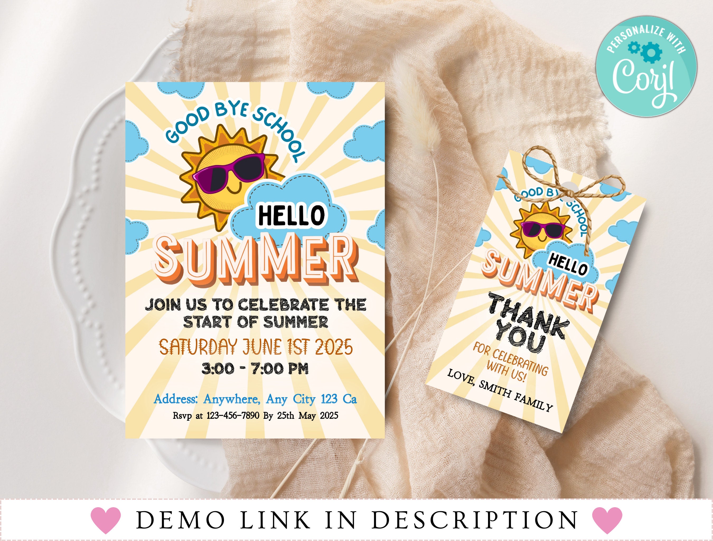 Editable End of School Party Invitation, Hello Summer, Goodbye Schools ...