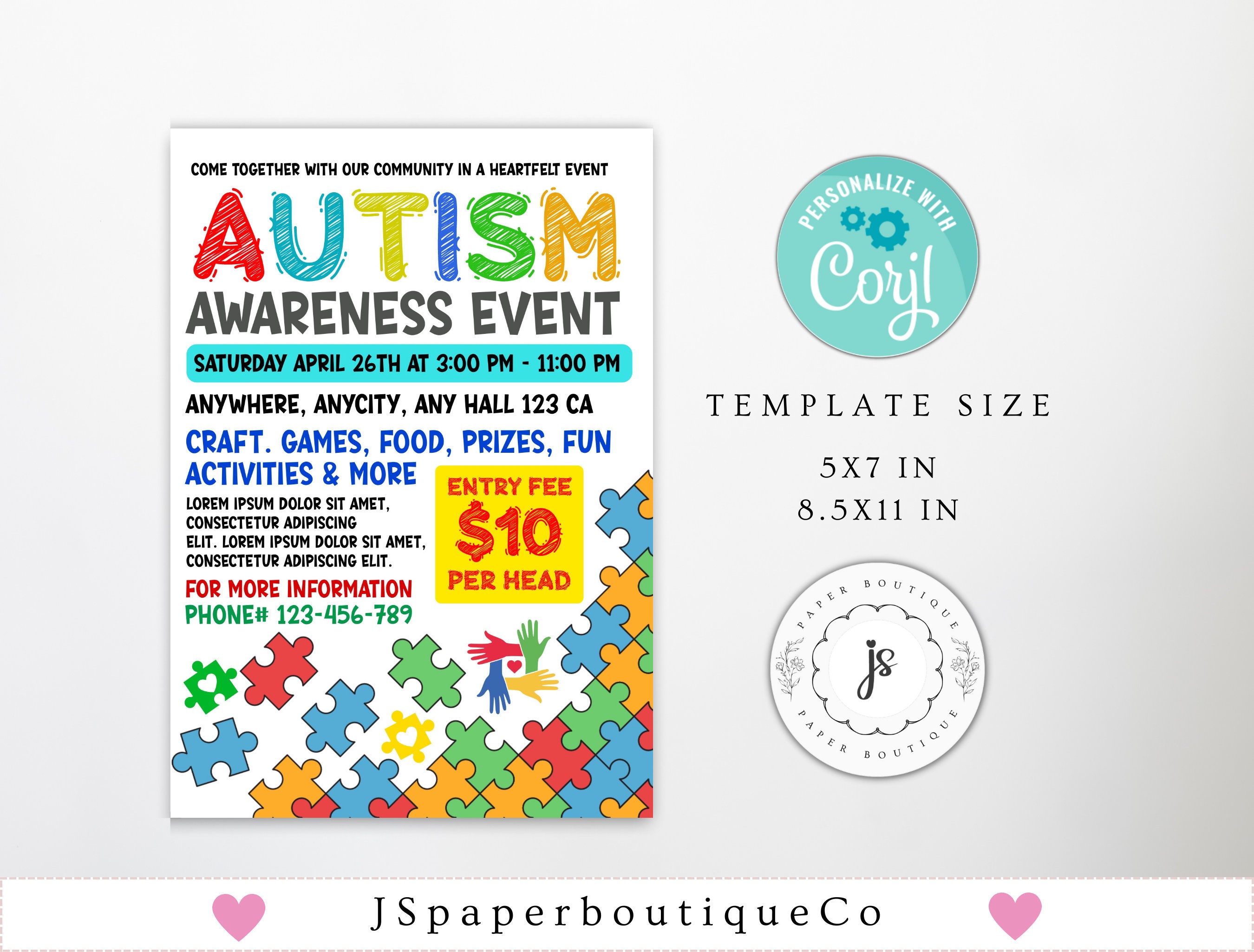 Editable Autism Awareness Fundraiser Flyer, Charity Health Kids Benefit ...