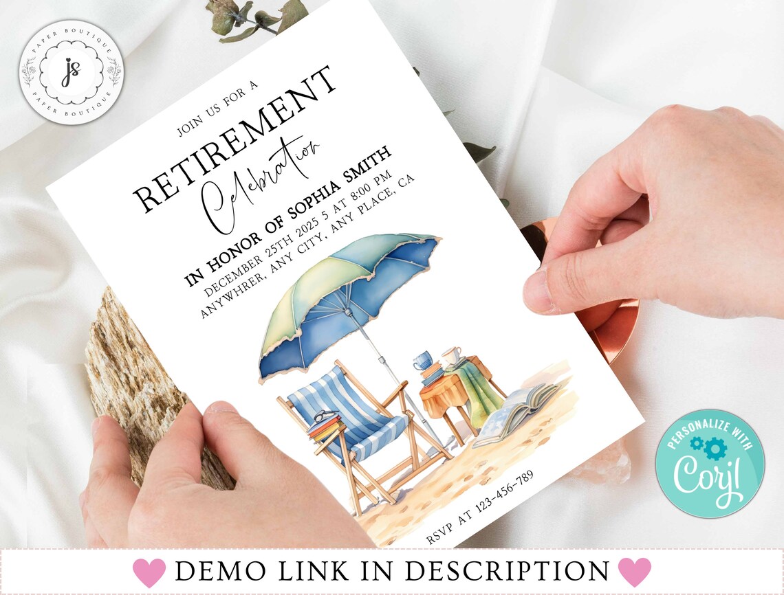 Retirement Beach Party Invitation Template, Retirement Celebration ...