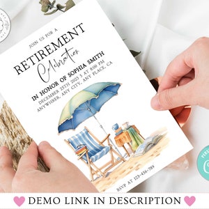 Retirement Beach Party Invitation Template, Retirement Celebration ...