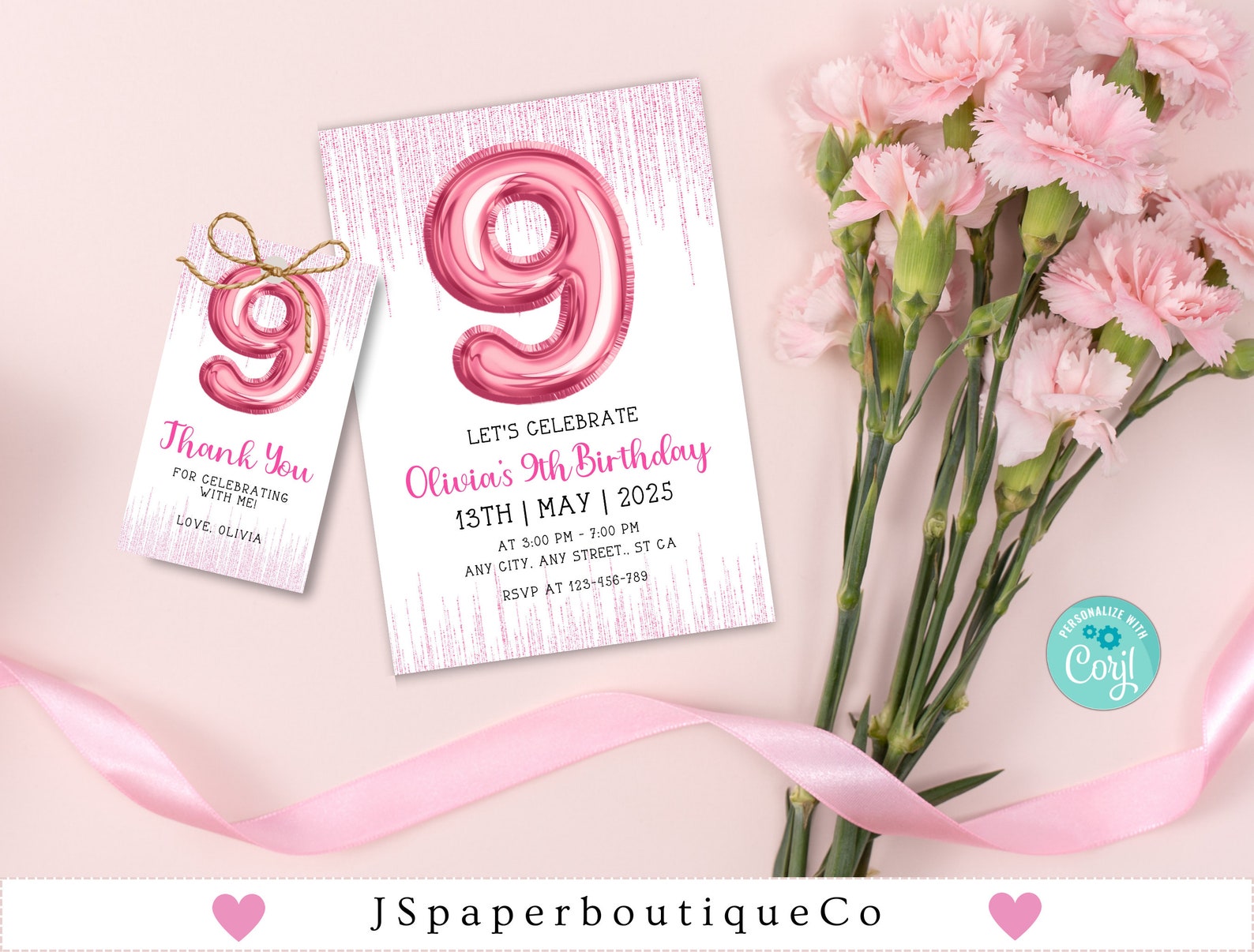 Editable 9th Birthday Invitation Template, Printable 9th Birthday ...