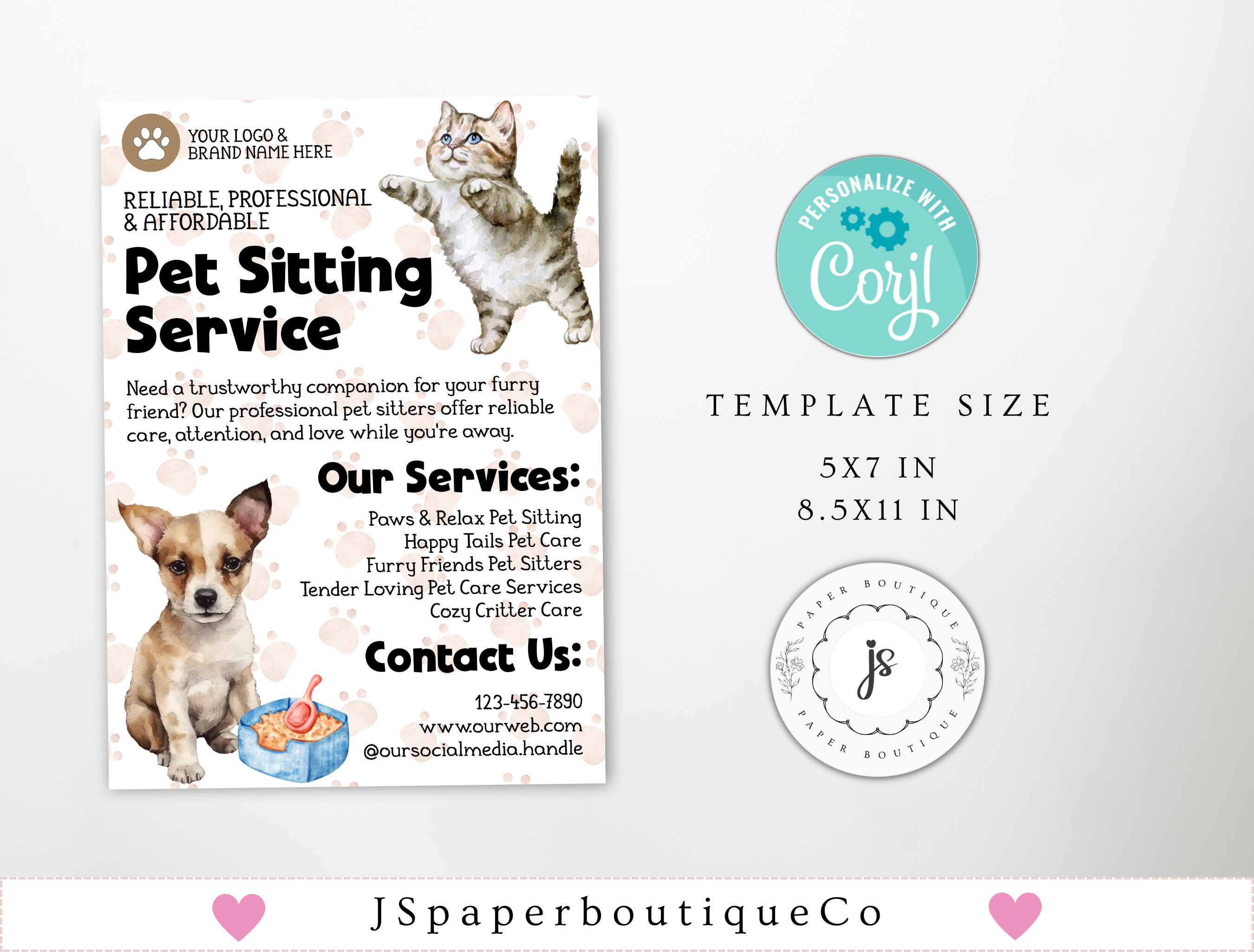 Pet Sitting Flyer, Editable Pet Sitting Service Flyer, Pet Walking ...