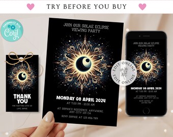 Editable Solar Eclipse Party Invitation, Printable Editable Template in ...