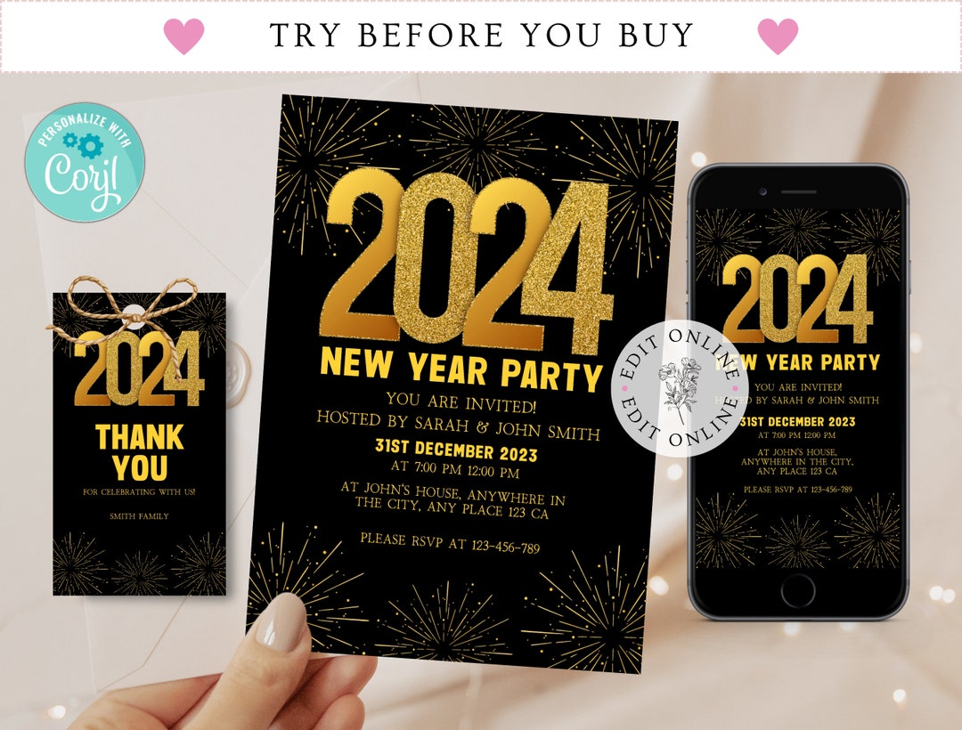 New Year Party Invitation New Years Eve Invitation 2024 New - Etsy