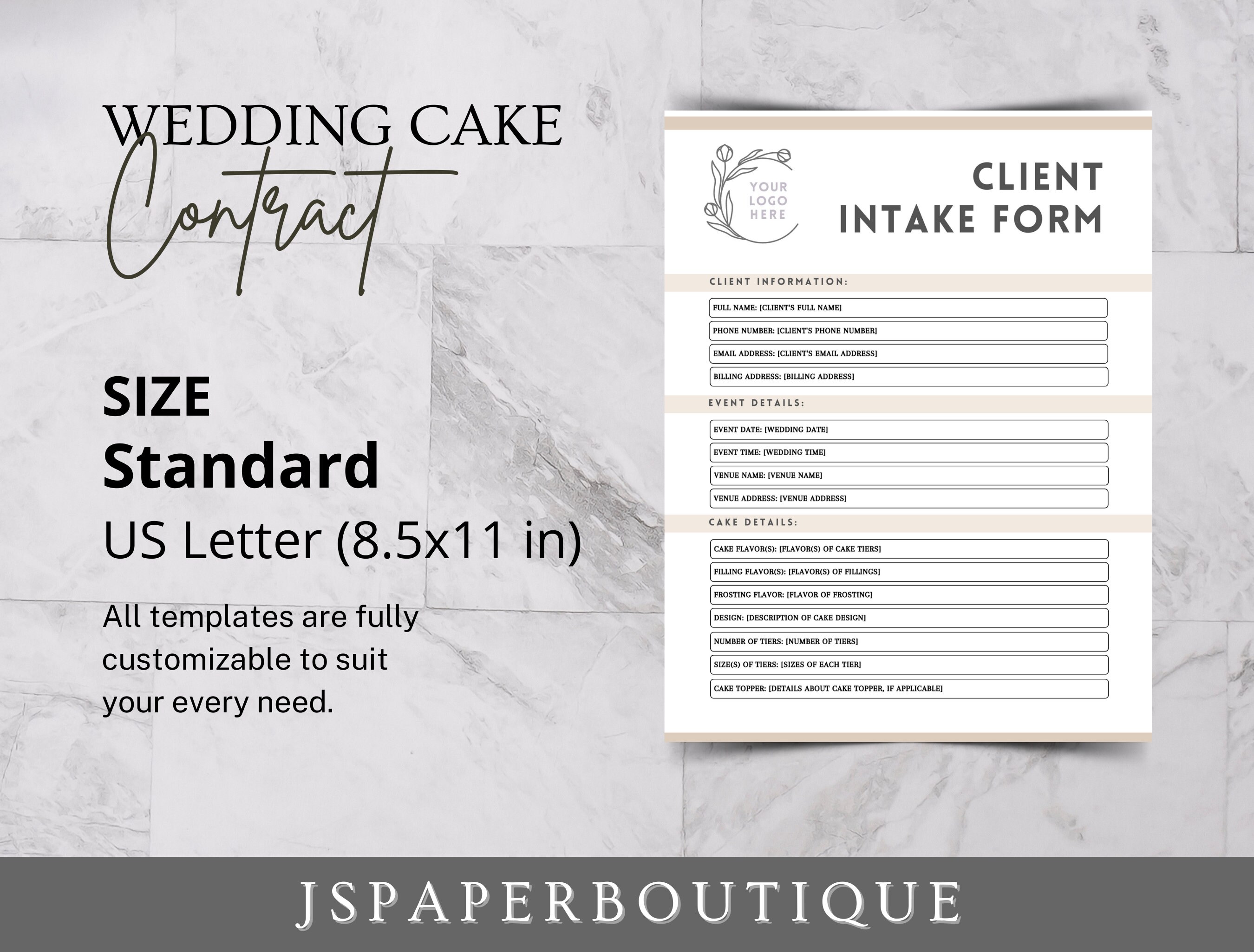 Wedding Cake Contract Template, Wedding Cake Order Template, Canva ...