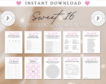 Sweet 16 Games Bundle Printable Sweet 16 Birthday Party Ideas Sweet 16 ...