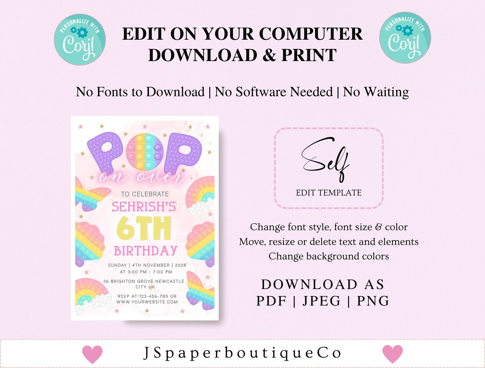 Pop It Birthday Invitation, Pop It Party Invitation, Pop It Party ...