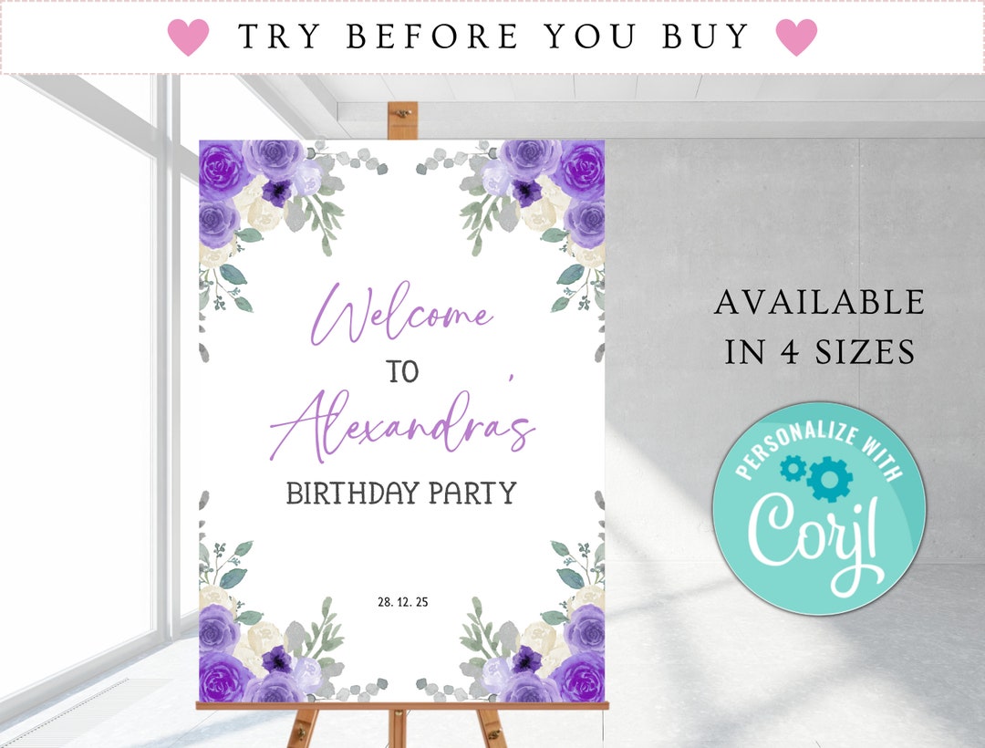 Adult Birthday Welcome Sign, Floral Birthday Welcome Sign, Birthday ...