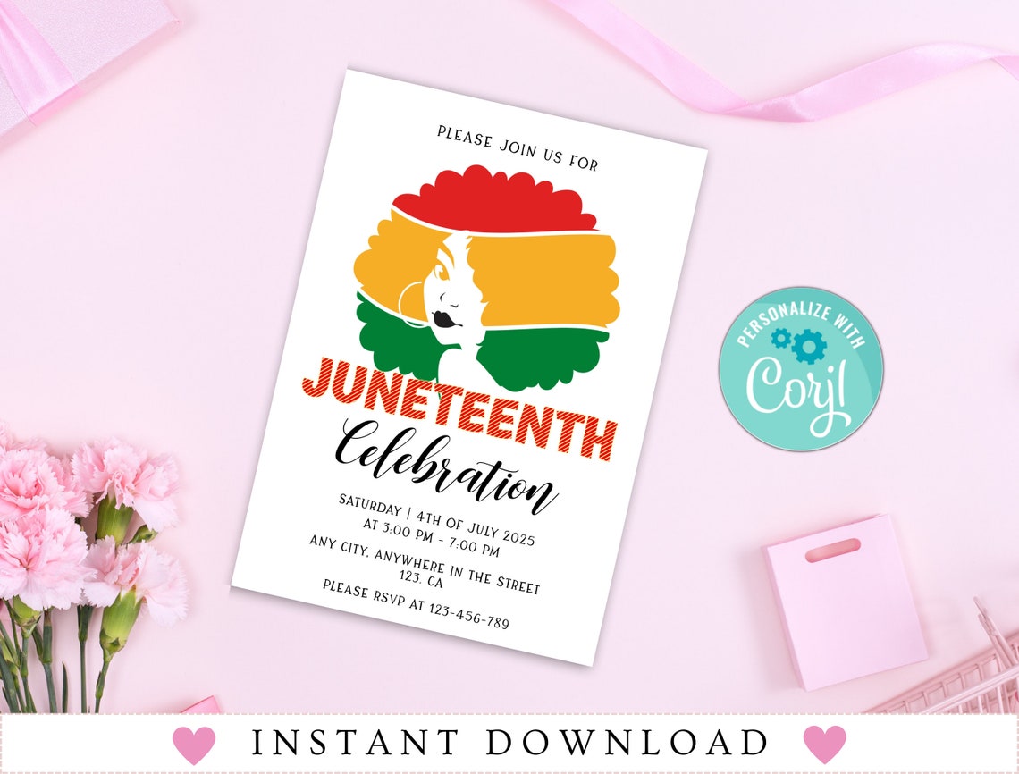 Printable Juneteenth Celebration Invitation, Editable Juneteenth Event ...