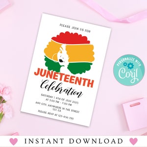 Printable Juneteenth Celebration Invitation, Editable Juneteenth Event ...