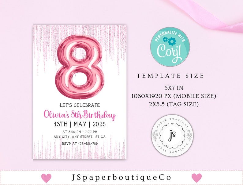 8th Birthday Invitation Eighth Girl Birthday Invite 8th - Etsy