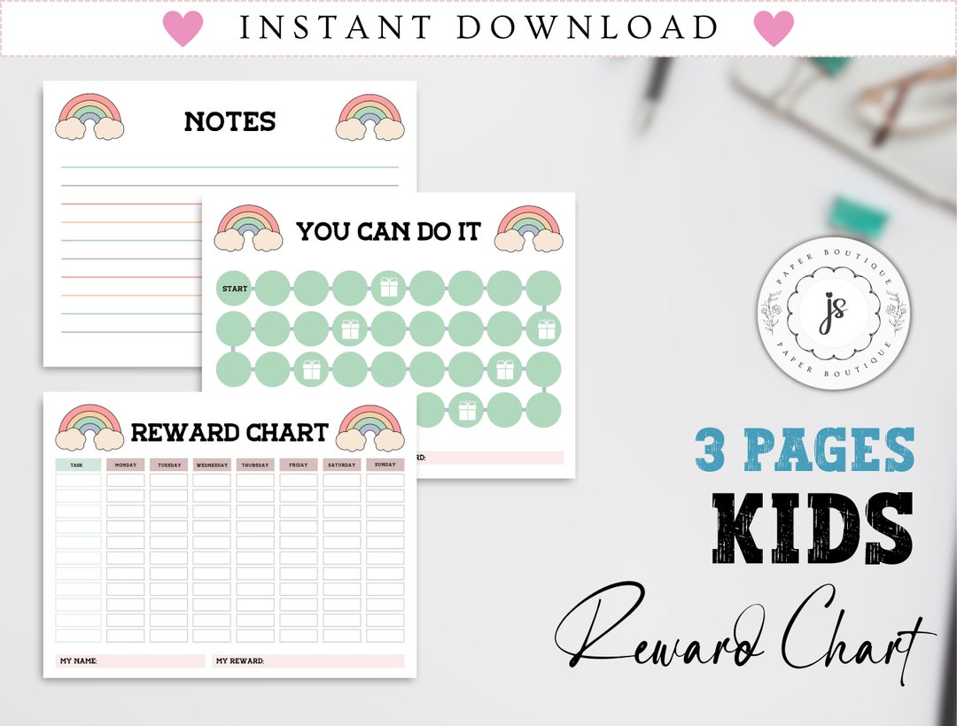 Kids Reward Chart, Kids Routine Chart, Rainbow Reward Chart, Digital ...