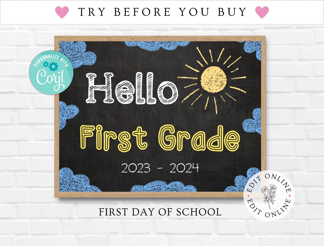 First Day of First Grade Printable Sign, Instant Digital Download, Back ...
