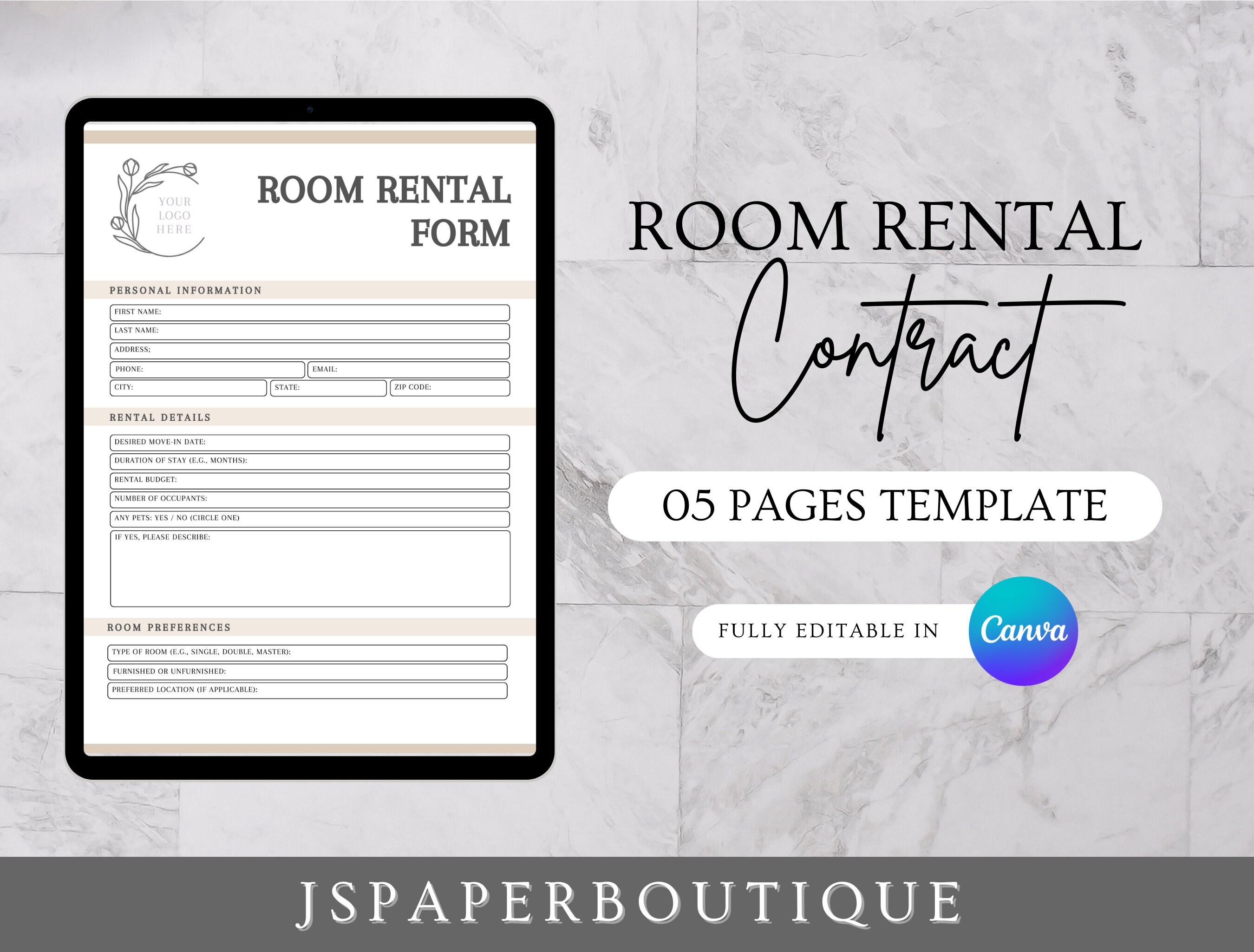Room Rental Contract Template, Room Rental Agreement Template, Rent ...