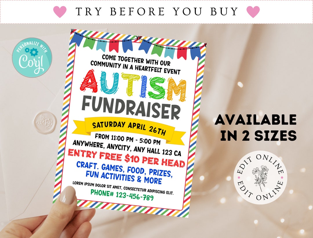 Autism Fundraiser Flyer Template, Autism Awareness Flyer, School Pto ...