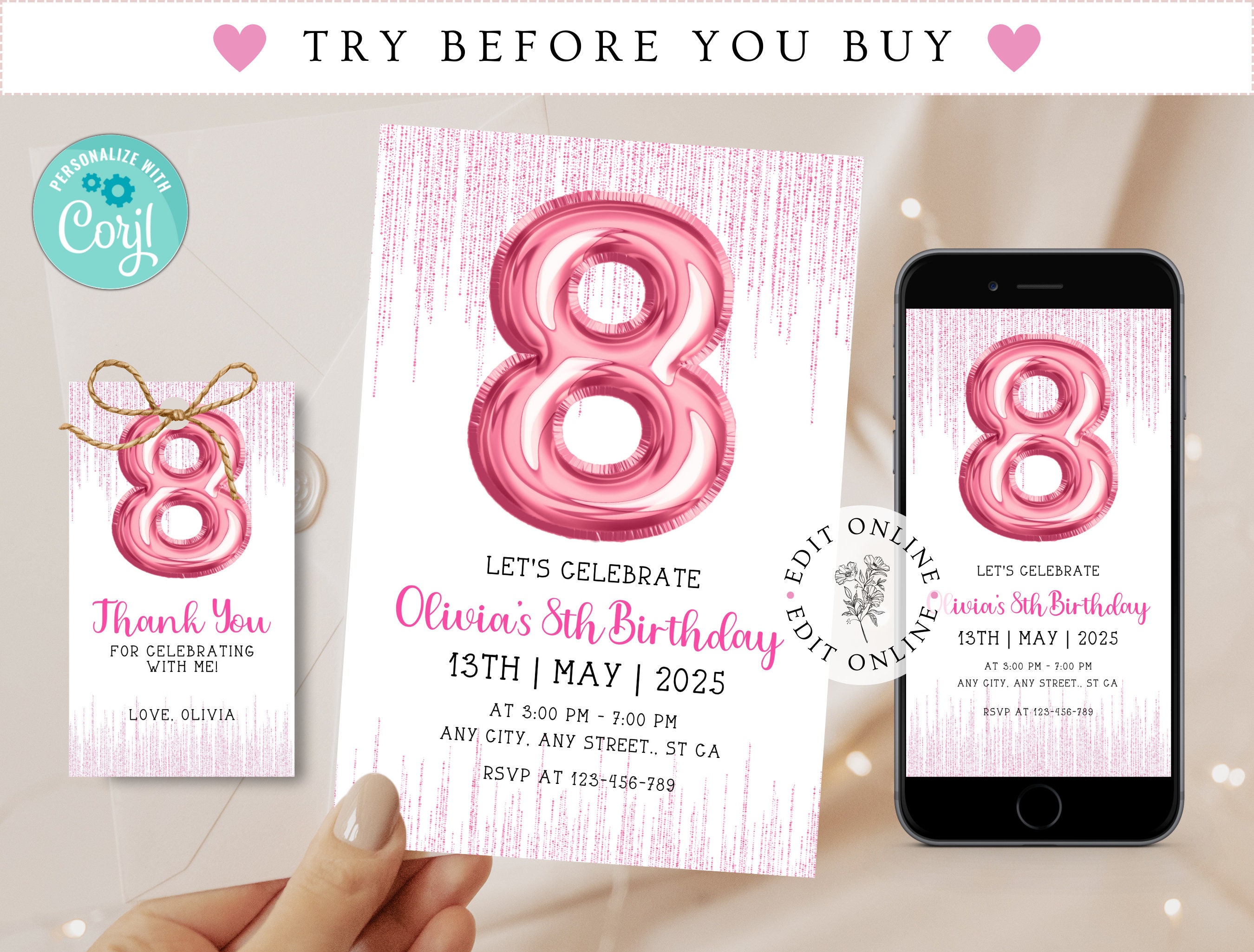 8th Birthday Invitation Eighth Girl Birthday Invite 8th - Etsy