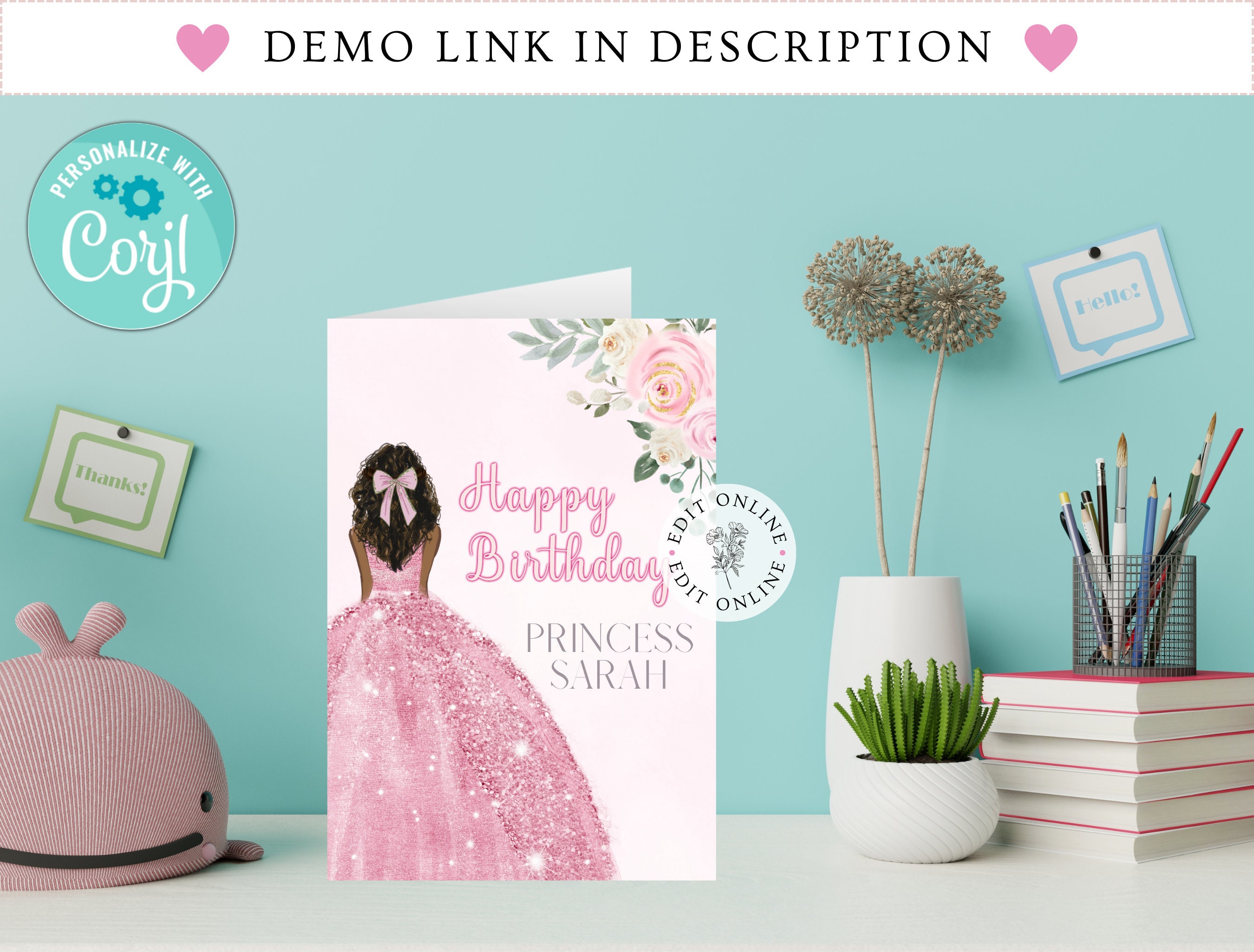 Princess Birthday Card Happy Birthday Card Digital Greeting - Etsy