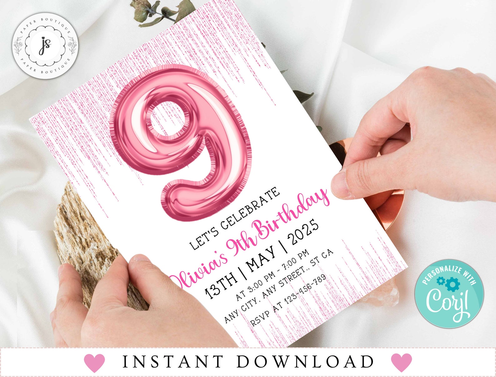 Editable 9th Birthday Invitation Template, Printable 9th Birthday ...