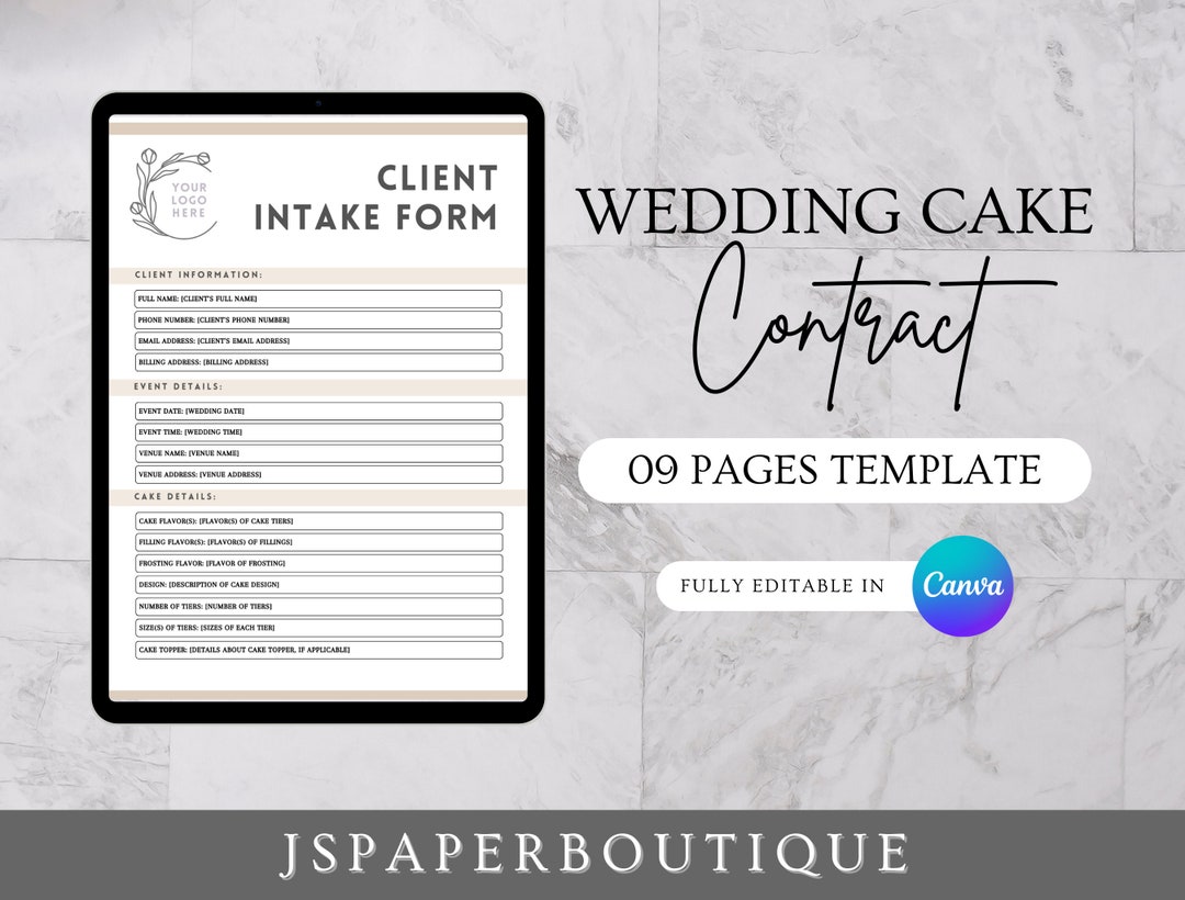 Wedding Cake Contract Template, Wedding Cake Order Template, Canva ...
