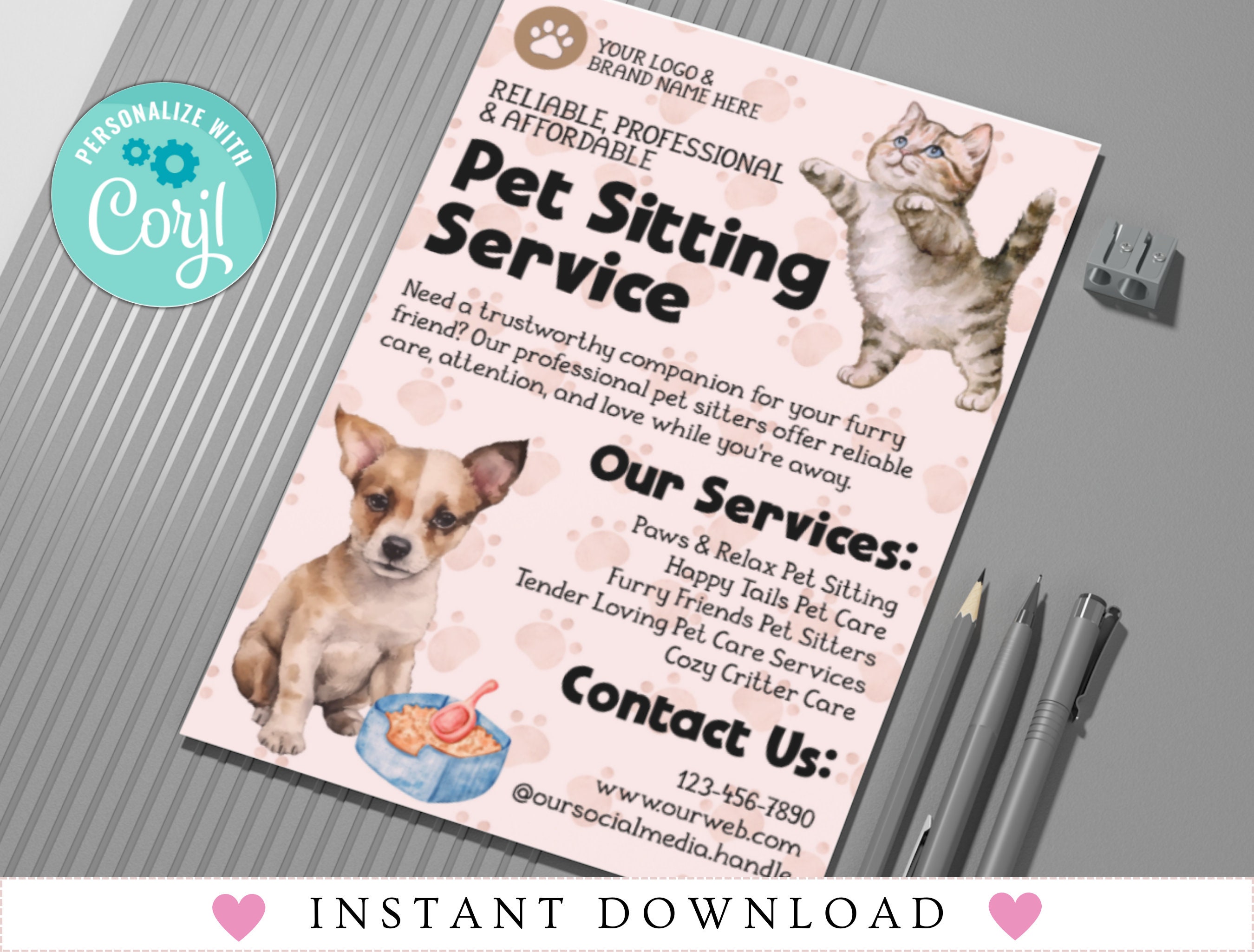 Pet Sitting Flyer, Editable Pet Sitting Service Flyer, Pet Walking ...