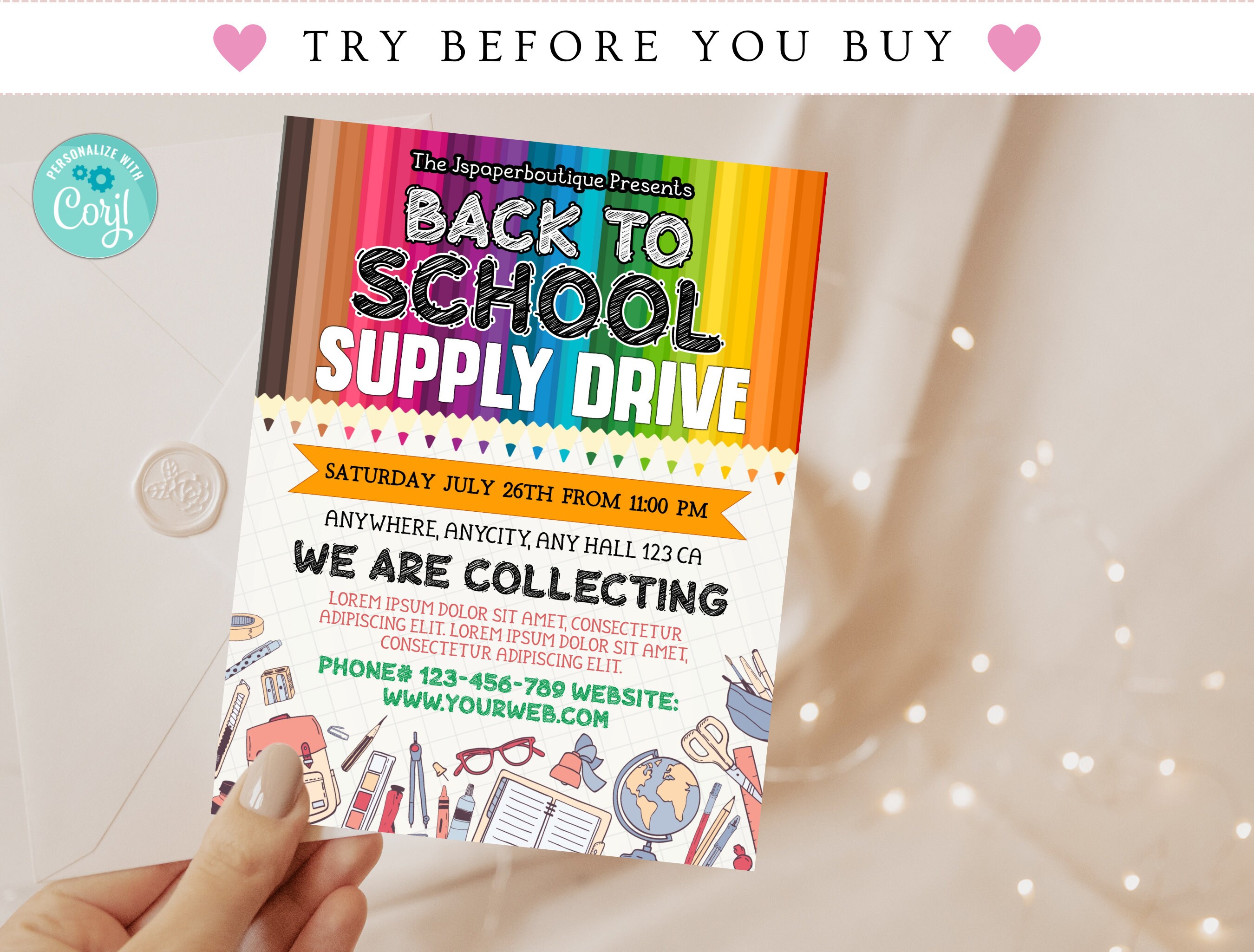 Back to School Drive Flyer Template, Editable Back to School Supply ...
