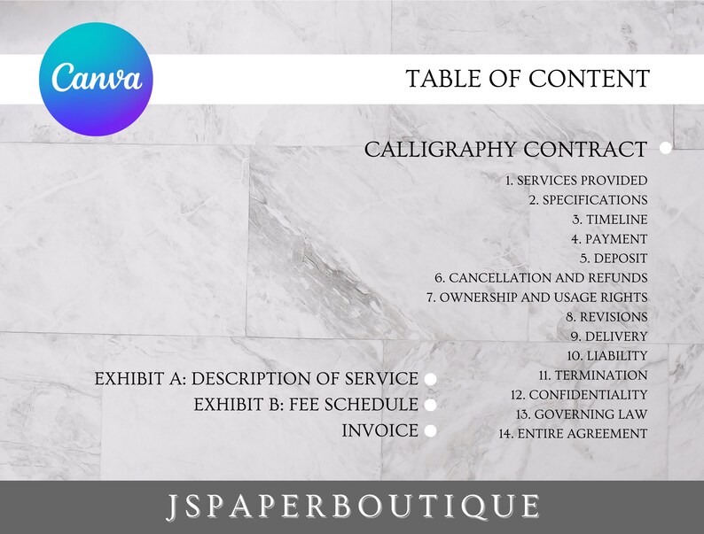 Calligraphy Contract Template, Wedding Calligraphy Business, Canva ...