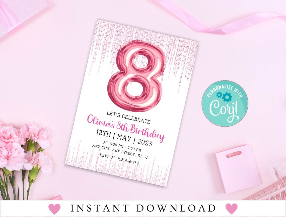 8th Birthday Invitation Eighth Girl Birthday Invite 8th - Etsy
