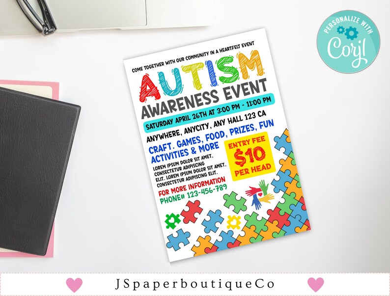 Editable Autism Awareness Fundraiser Flyer, Charity Health Kids Benefit ...