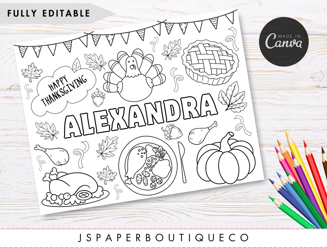 Printable Thanksgiving Coloring Placemat, Thanksgiving Activity, Kids ...